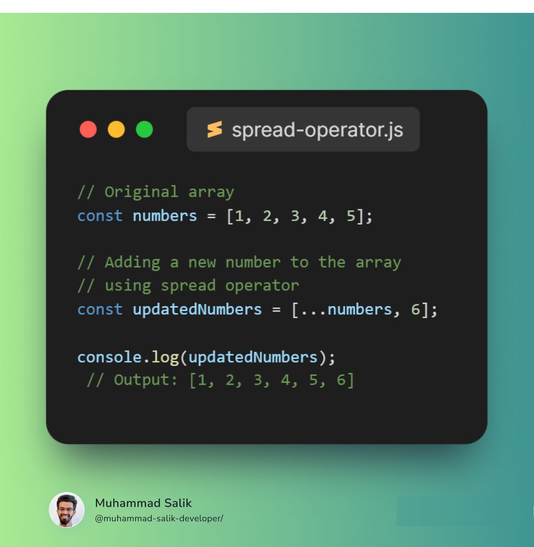 How to use spread operator in JavaScript | Muhammad Salik posted on the ... How to use spread operator in JavaScript | Muhammad Salik posted on the ...