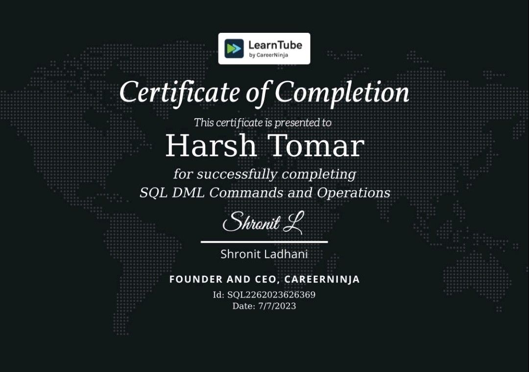 Harsh Tomar on LinkedIn: #certificate #sql #sqldba #learntube Harsh Tomar on LinkedIn: #certificate #sql #sqldba #learntube