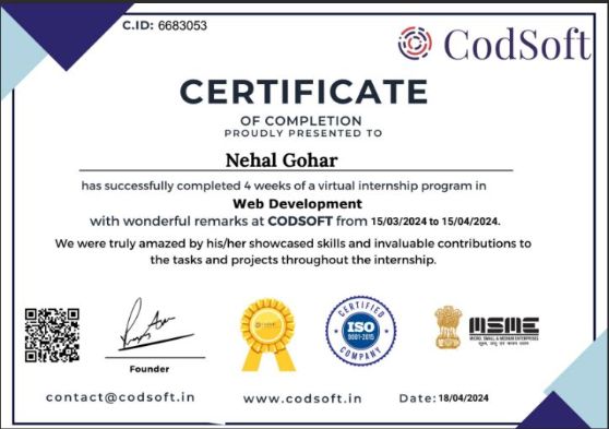 Nehal Gohar on LinkedIn: #codsoft #webdevelopment #internship # ... Nehal Gohar on LinkedIn: #codsoft #webdevelopment #internship # ...