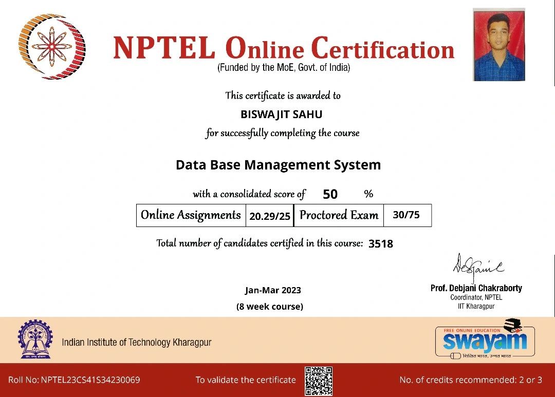 Biswajit Sahu on LinkedIn: #connections #nptel #dbms Biswajit Sahu on LinkedIn: #connections #nptel #dbms