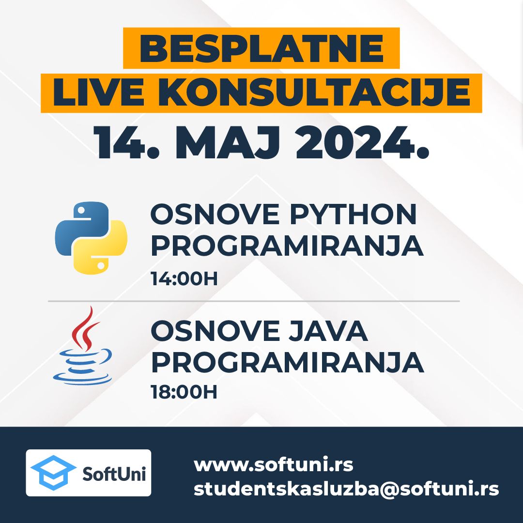#softuni #java #python #konsultacije #live #besplatno | SoftUni Srbija #softuni #java #python #konsultacije #live #besplatno | SoftUni Srbija