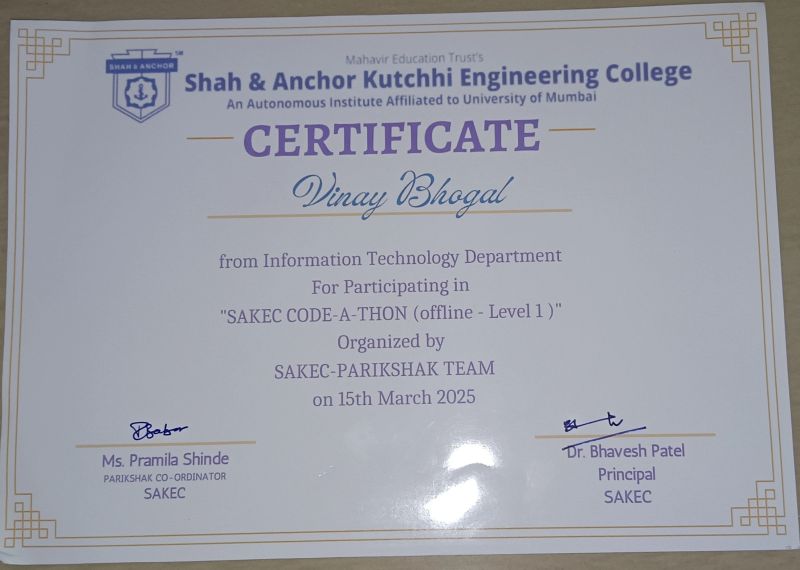 #coding #sakec #learning #growth #problemsolving #codeathon | Vinay Bhogal #coding #sakec #learning #growth #problemsolving #codeathon | Vinay Bhogal