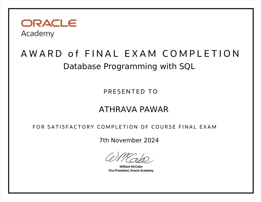 Atharva S Pawar on LinkedIn: #sql #databaseprogramming #oracleacademy # ... Atharva S Pawar on LinkedIn: #sql #databaseprogramming #oracleacademy # ...