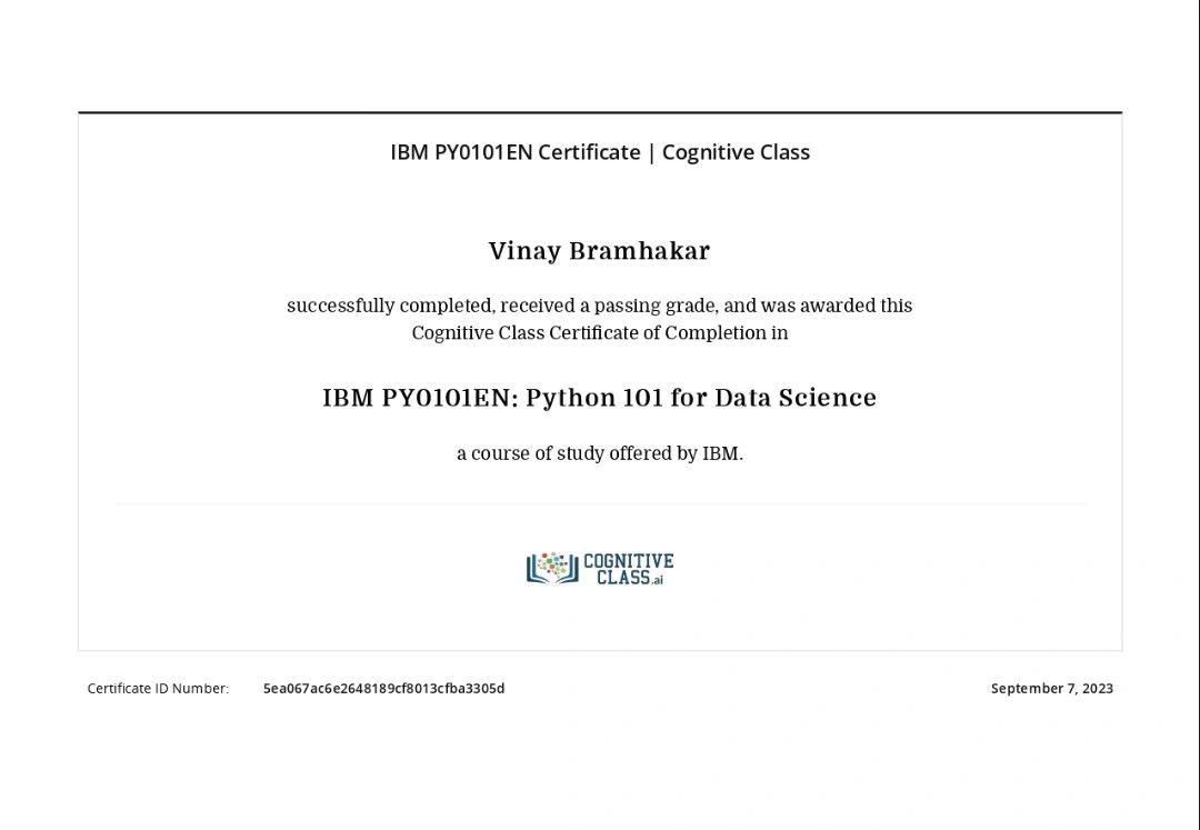 Vinay Bramhkar on LinkedIn: #python #datascience #certification Vinay Bramhkar on LinkedIn: #python #datascience #certification