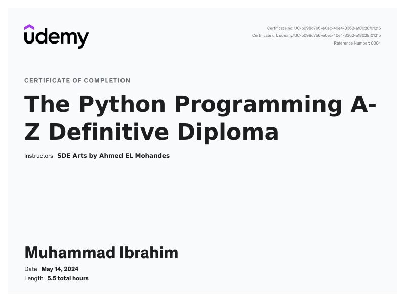 Muhammad Ibrahim on LinkedIn: #python #programming #udemy #learningjourney Muhammad Ibrahim on LinkedIn: #python #programming #udemy #learningjourney
