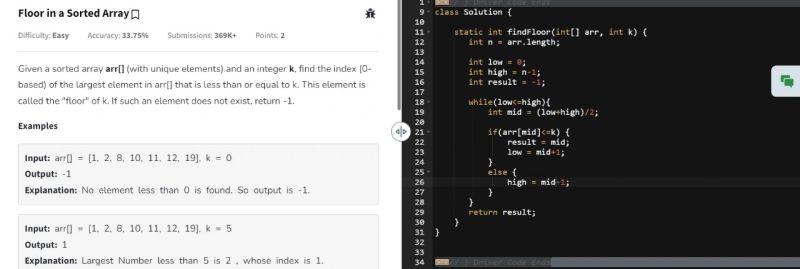 Mohit Fulkar on LinkedIn: Floor in a Sorted Array Given a sorted array ... Mohit Fulkar on LinkedIn: Floor in a Sorted Array Given a sorted array ...