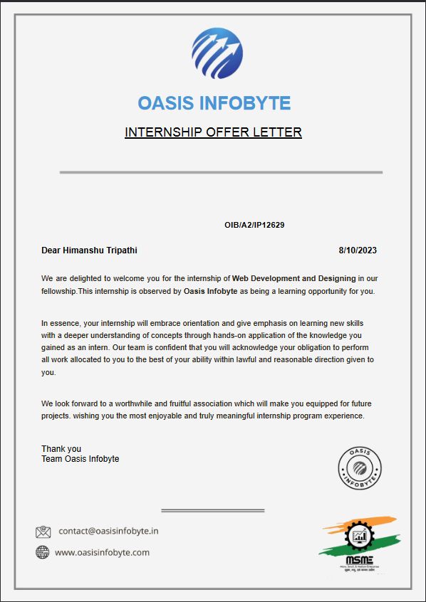Himanshu Tripathi on LinkedIn: #oasisinfobyte #internship # ... Himanshu Tripathi on LinkedIn: #oasisinfobyte #internship # ...