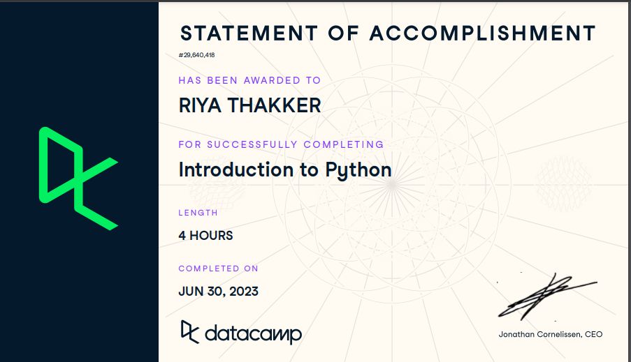 RIYA THAKKER on LinkedIn: #datacamp #pythonprogramming # ... RIYA THAKKER on LinkedIn: #datacamp #pythonprogramming # ...