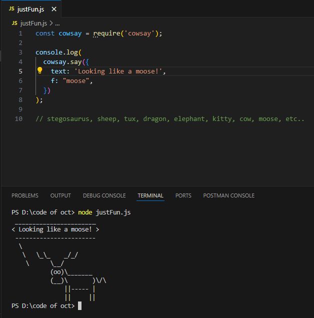 Arslan Haider on LinkedIn: #developer #cowsay #nodejs #javascript # ... Arslan Haider on LinkedIn: #developer #cowsay #nodejs #javascript # ...