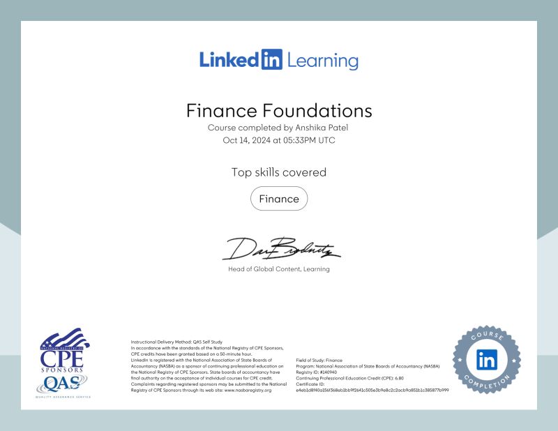 Anshika Patel on LinkedIn: Certificate of Completion Anshika Patel on LinkedIn: Certificate of Completion