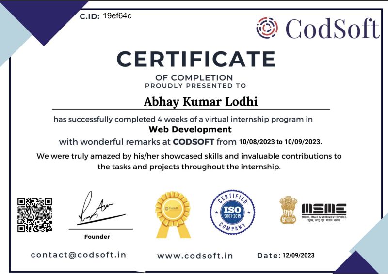 Abhay Kumar Lodhi on LinkedIn: #codsoft #cip #webdevelopment # ... Abhay Kumar Lodhi on LinkedIn: #codsoft #cip #webdevelopment # ...