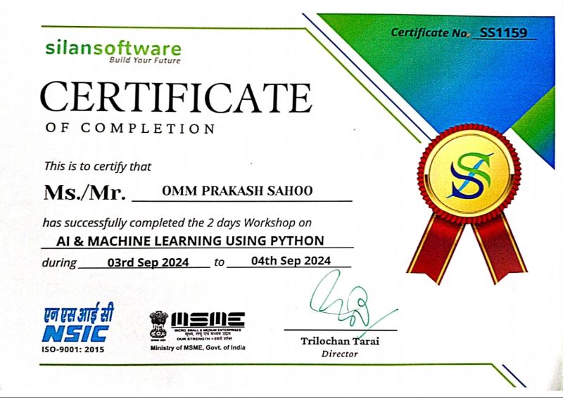 OMM PRAKASH SAHOO on LinkedIn: #ai #machinelearning #python #certification OMM PRAKASH SAHOO on LinkedIn: #ai #machinelearning #python #certification