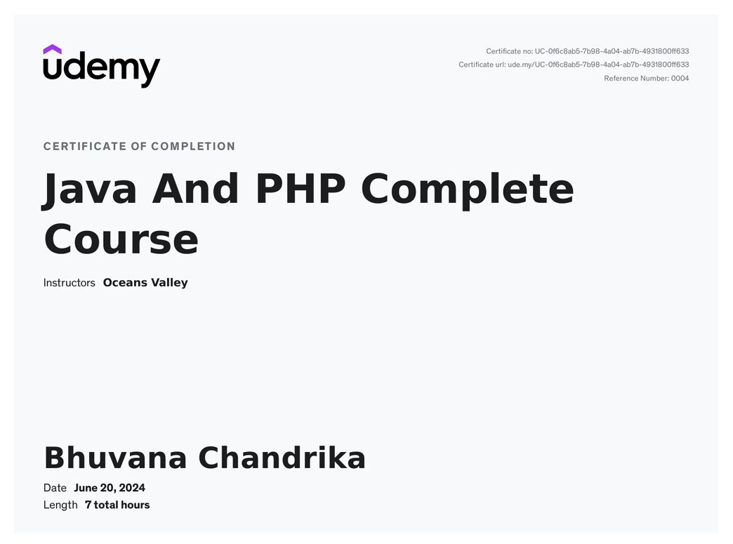 Bhuvana Chandrika Telu on LinkedIn: #udemy #java #php Bhuvana Chandrika Telu on LinkedIn: #udemy #java #php