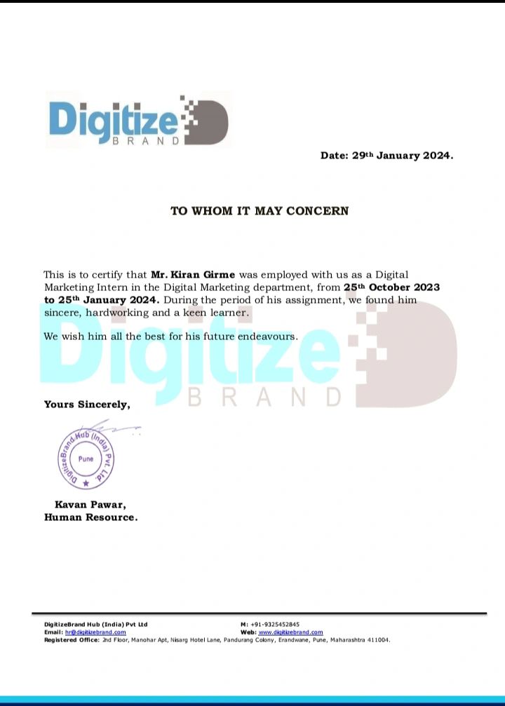 Kiran Girme on LinkedIn: successful complete my 3 month internship is ... Kiran Girme on LinkedIn: successful complete my 3 month internship is ...