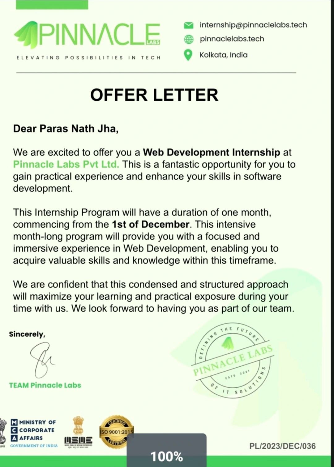 Paras nath Jha on LinkedIn: #pinnaclelabs #internship2023 Paras nath Jha on LinkedIn: #pinnaclelabs #internship2023