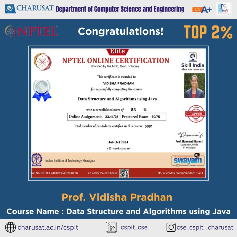 Department of CSE - CSPIT, CHARUSAT UNIVERSITY on LinkedIn: #nptel # ... Department of CSE - CSPIT, CHARUSAT UNIVERSITY on LinkedIn: #nptel # ...