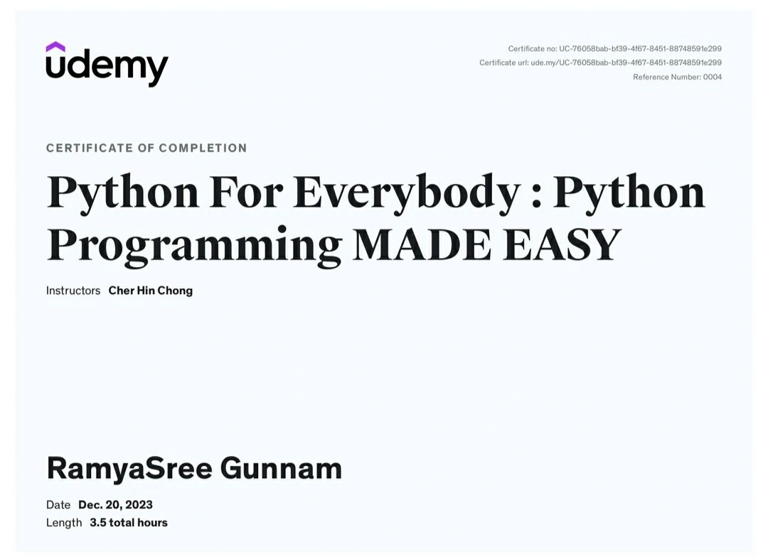 Gunnam Ramyasree on LinkedIn: Python For Everybody: Python Programming ... Gunnam Ramyasree on LinkedIn: Python For Everybody: Python Programming ...