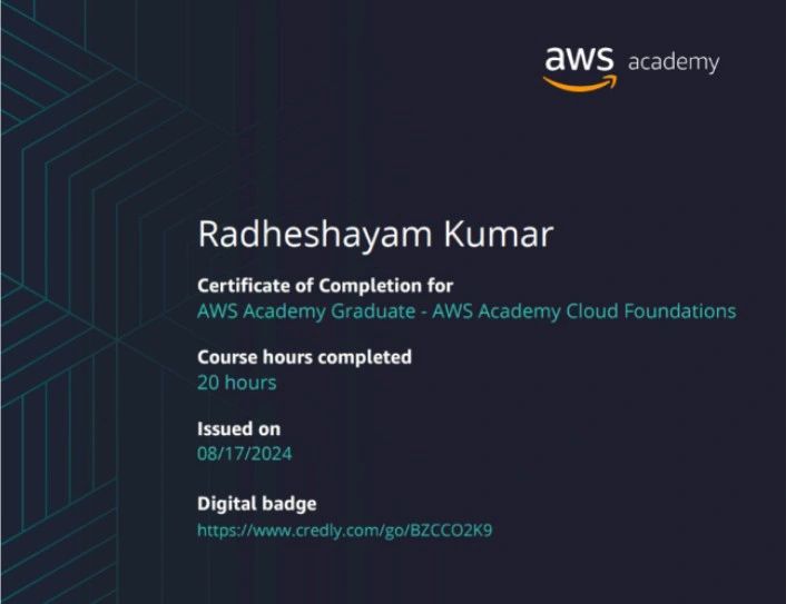 Radheshayam Kumar on LinkedIn: #aws #cloudfoundations #certified # ... Radheshayam Kumar on LinkedIn: #aws #cloudfoundations #certified # ...