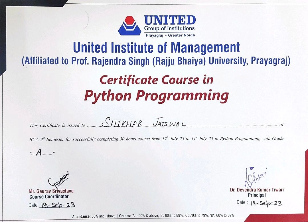 Shikhar Jaiswal on LinkedIn: #python #certification #programmingskills Shikhar Jaiswal on LinkedIn: #python #certification #programmingskills