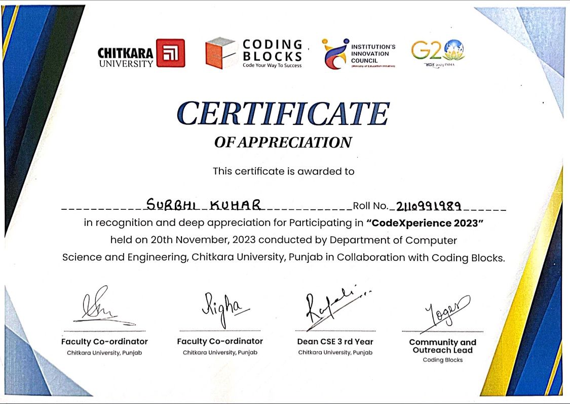 Surbhi Kuhar on LinkedIn: #codexperience #chitkarauniversity # ... Surbhi Kuhar on LinkedIn: #codexperience #chitkarauniversity # ...