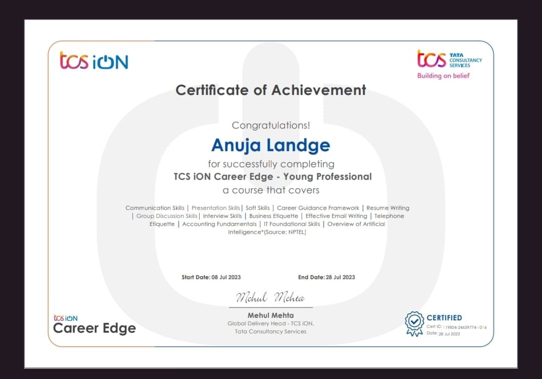 Anuja Landge on LinkedIn: #tcsion #tcsioncareeredge Anuja Landge on LinkedIn: #tcsion #tcsioncareeredge