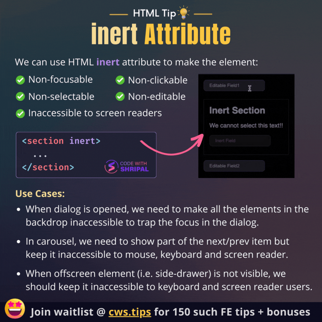 Shripal Soni on LinkedIn: HTML Tip 💡 You may not know about this HTML ... Shripal Soni on LinkedIn: HTML Tip 💡 You may not know about this HTML ...