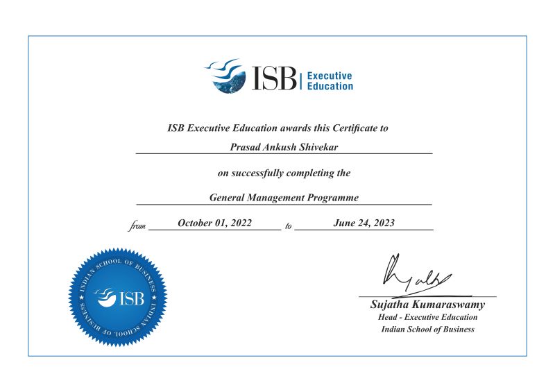 Prasad Shivekar on LinkedIn: Certified by the Indian School of Business ... Prasad Shivekar on LinkedIn: Certified by the Indian School of Business ...