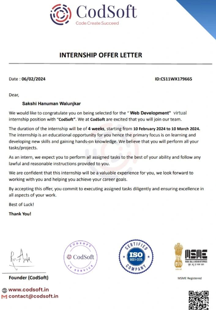 Sakshi Walunjkar on LinkedIn: #codsoft #codsoftinternship Sakshi Walunjkar on LinkedIn: #codsoft #codsoftinternship