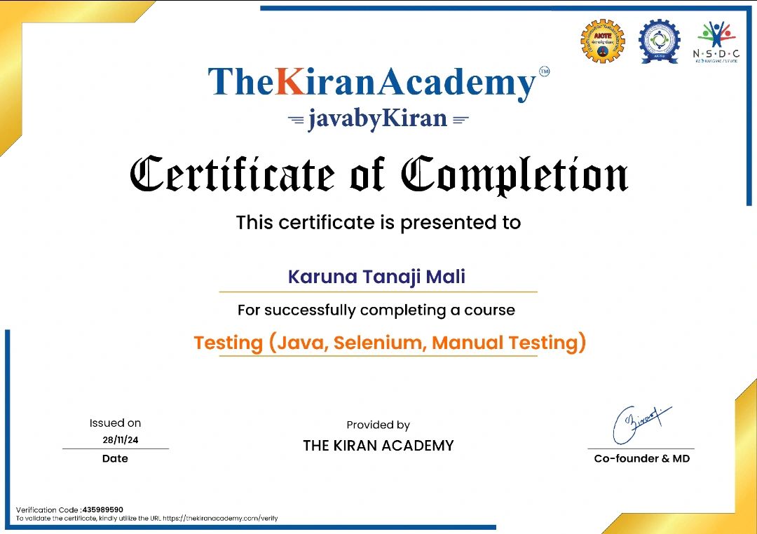 Karuna Mali on LinkedIn: #softwaretesting #java #selenium # ... Karuna Mali on LinkedIn: #softwaretesting #java #selenium # ...