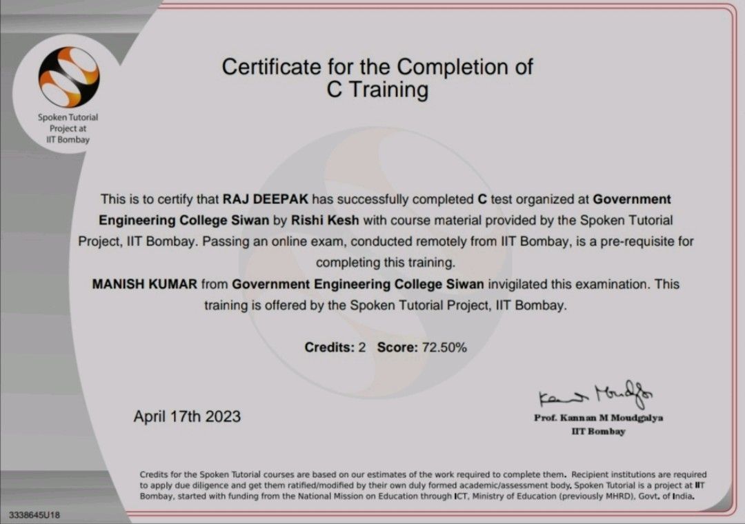 RAJ DEEPAK on LinkedIn: c programming test complete😊. RAJ DEEPAK on LinkedIn: c programming test complete😊.