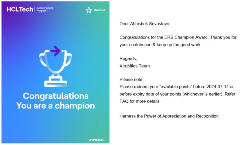 Abhishek Srivastava on LinkedIn: #hcltech #hcl #champ # ... Abhishek Srivastava on LinkedIn: #hcltech #hcl #champ # ...
