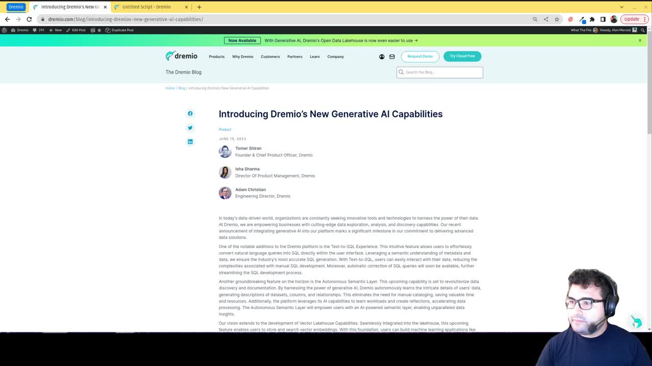 Alex Merced on LinkedIn: DREMIO GENERATIVE AI FEATURES In this video I ... Alex Merced on LinkedIn: DREMIO GENERATIVE AI FEATURES In this video I ...
