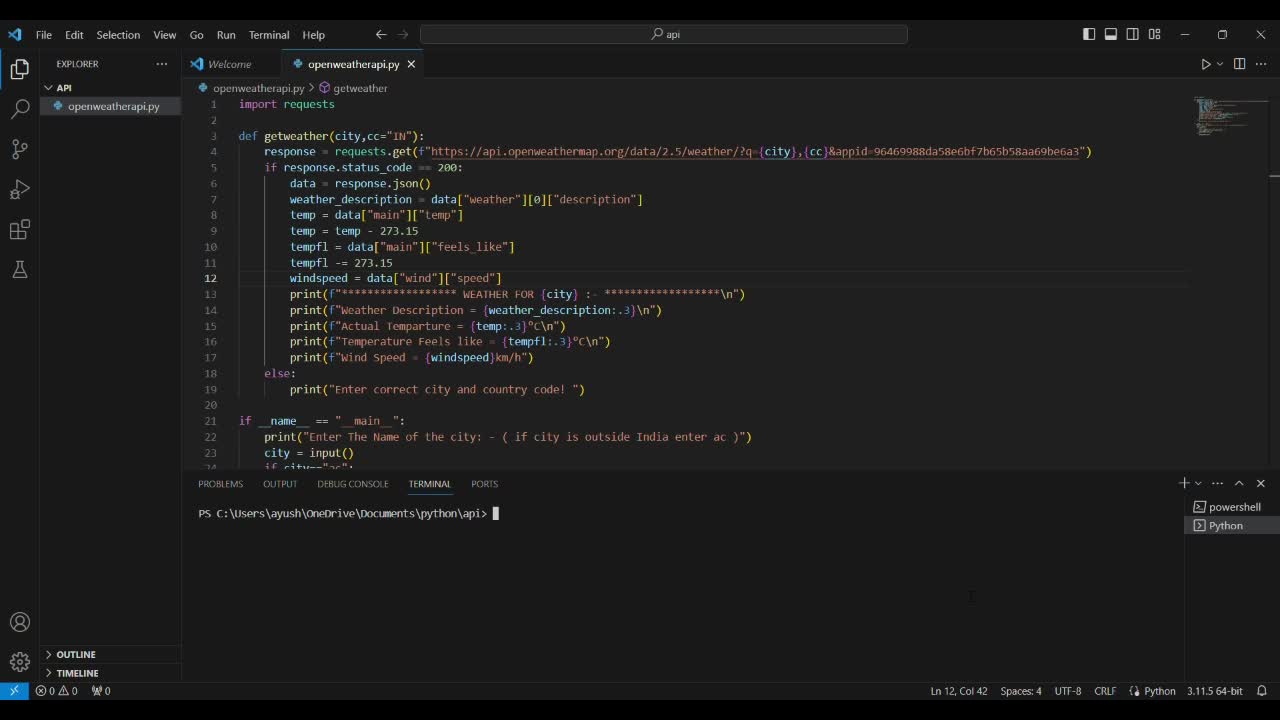 Ayush Verma on LinkedIn: Weather API using python Ayush Verma on LinkedIn: Weather API using python
