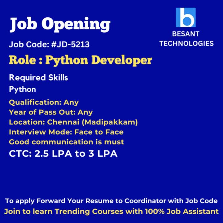 Besant Technologies on LinkedIn: #python #pythondeveloper # ... Besant Technologies on LinkedIn: #python #pythondeveloper # ...