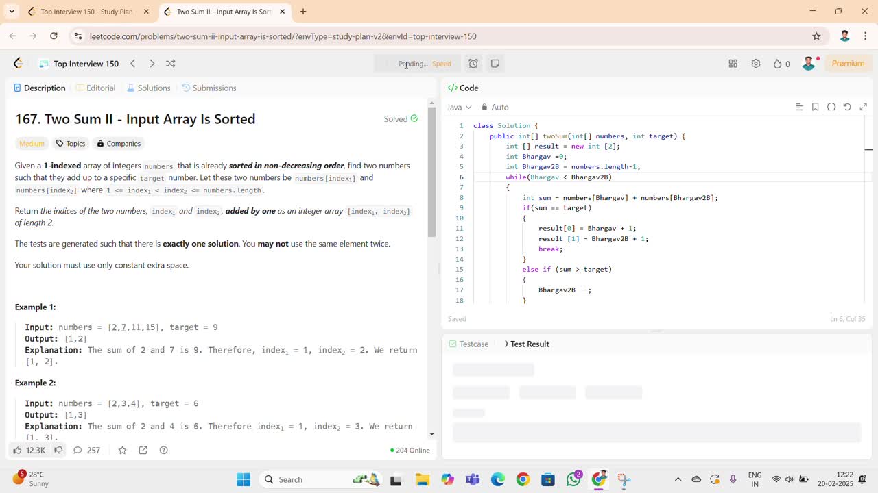 DSA -Two Sum || - Input Array is Sorted By using of -->[ TWO POINTERS ... DSA -Two Sum || - Input Array is Sorted By using of -->[ TWO POINTERS ...
