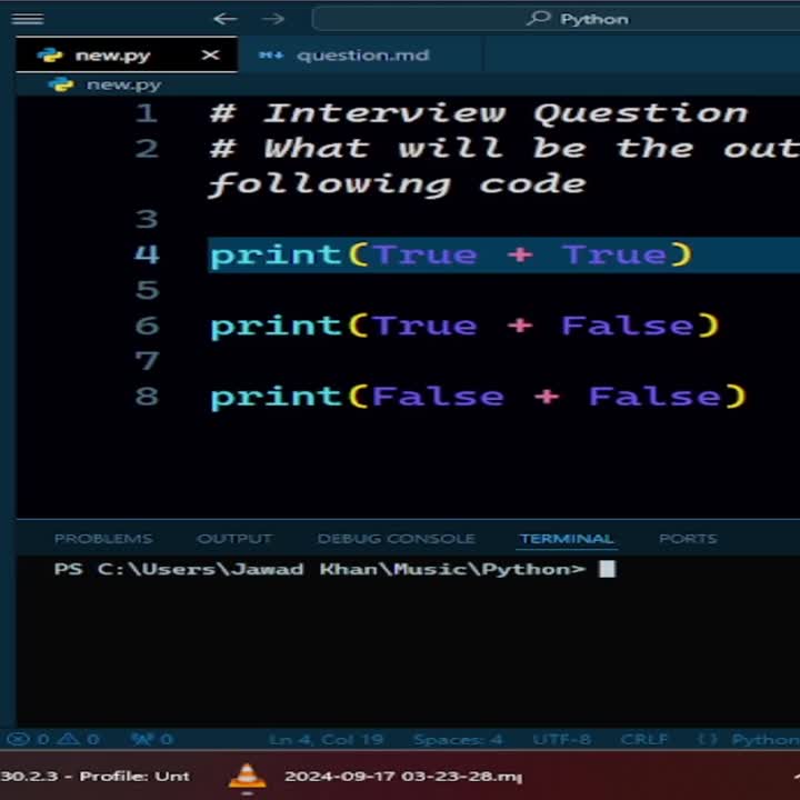 Jawad Khan on LinkedIn: Python Interview Question Boolean Arithmetic in ... Jawad Khan on LinkedIn: Python Interview Question Boolean Arithmetic in ...