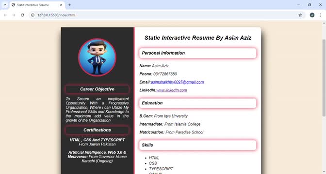 ASIM AZIZ on LinkedIn: Milestone Achieved: Static Interactive Resume ... ASIM AZIZ on LinkedIn: Milestone Achieved: Static Interactive Resume ...