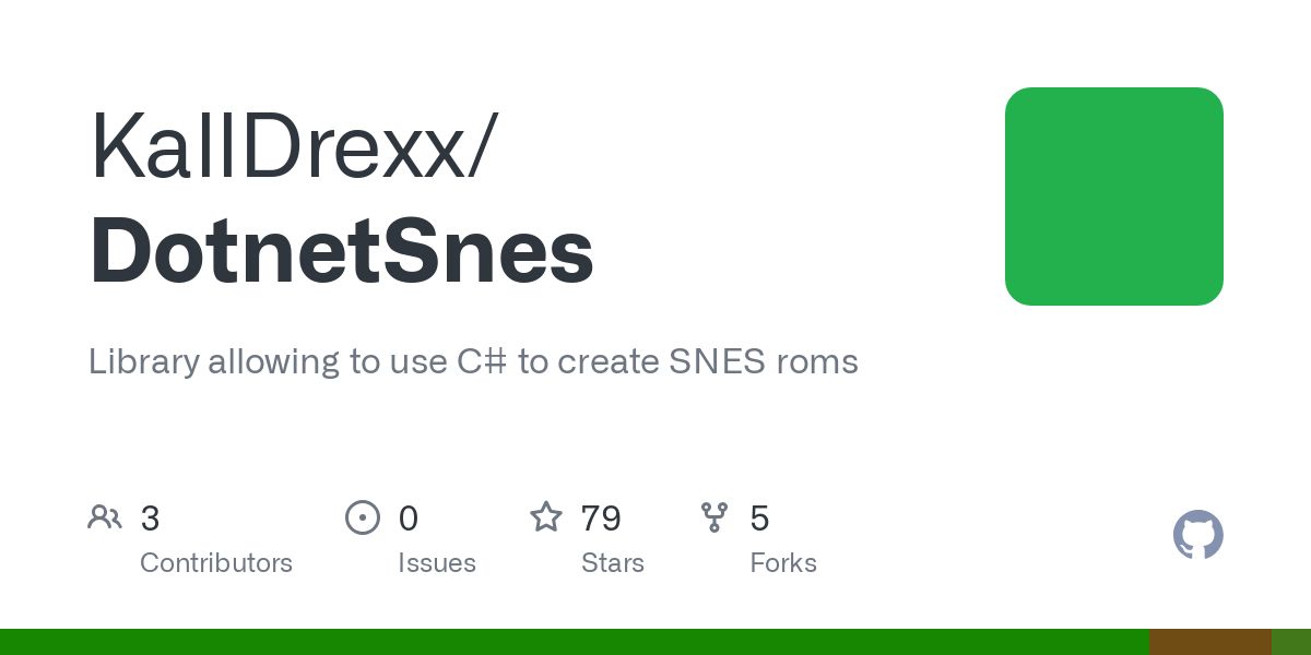 GitHub - KallDrexx/DotnetSnes: Library allowing to use C# to create ... GitHub - KallDrexx/DotnetSnes: Library allowing to use C# to create ...
