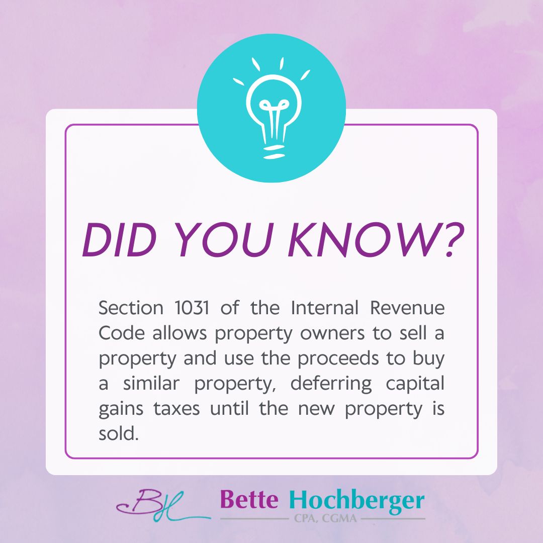 BETTE HOCHBERGER CPA, CGMA on LinkedIn: 🏠💰 Exploring IRS Section 1031 ... BETTE HOCHBERGER CPA, CGMA on LinkedIn: 🏠💰 Exploring IRS Section 1031 ...