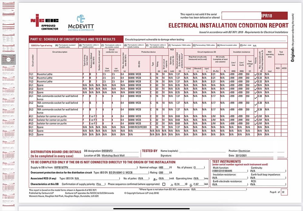EICR Certificate Fixed Wire Testing | McDevitt Electrical & Controls LTD EICR Certificate Fixed Wire Testing | McDevitt Electrical & Controls LTD