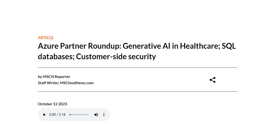Azure Partner Roundup: Generative AI in Healthcare; SQL databases ... Azure Partner Roundup: Generative AI in Healthcare; SQL databases ...