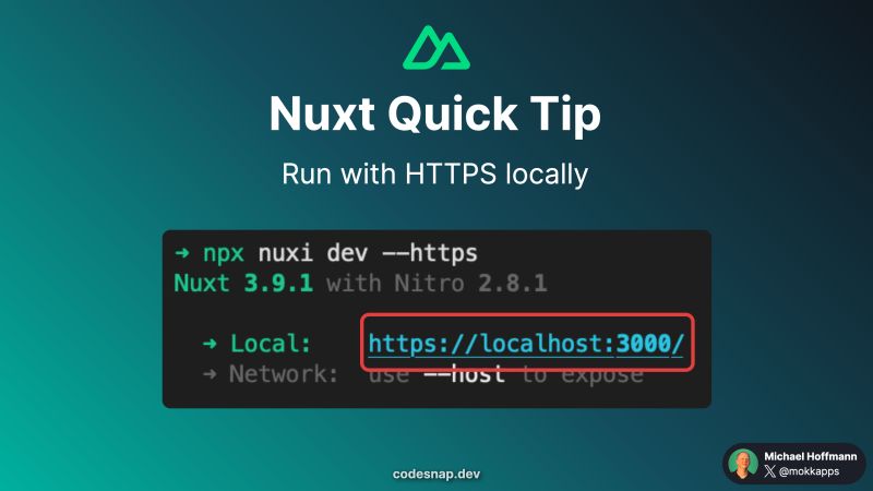 Michael Hoffmann on LinkedIn: 馃挕 Nuxt Quick Tip: Run with HTTPS locally ... Michael Hoffmann on LinkedIn: 馃挕 Nuxt Quick Tip: Run with HTTPS locally ...