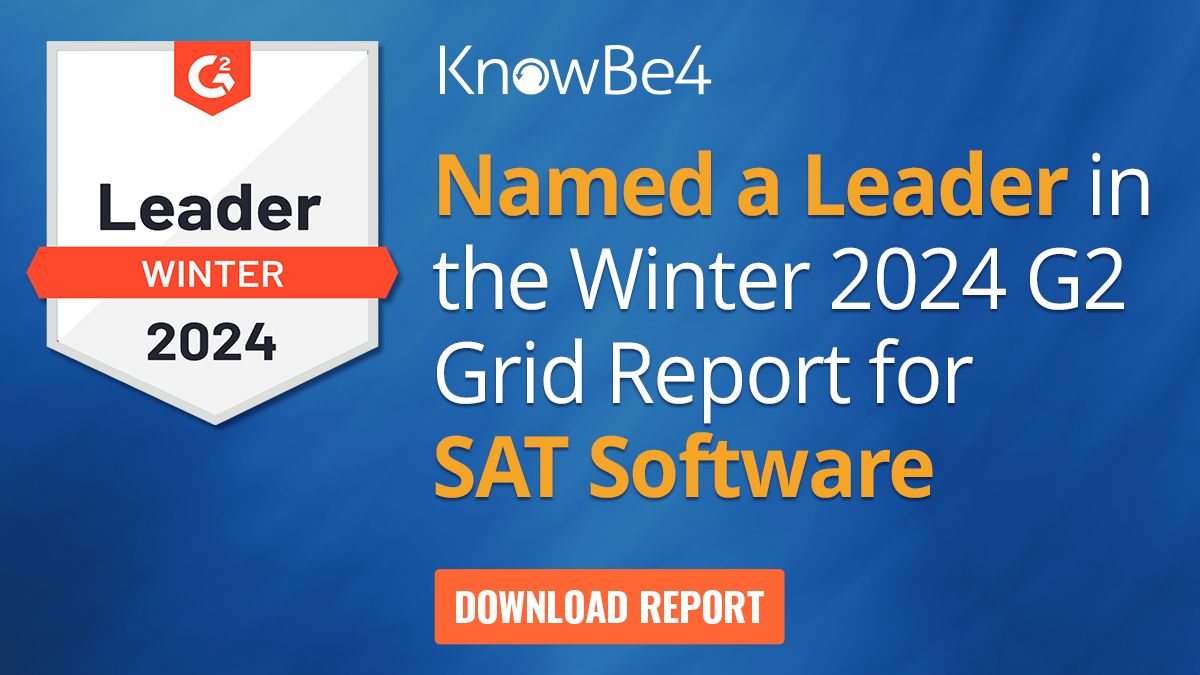 KnowBe4 on LinkedIn: KnowBe4 has been named by G2 as a Leader for ... KnowBe4 on LinkedIn: KnowBe4 has been named by G2 as a Leader for ...