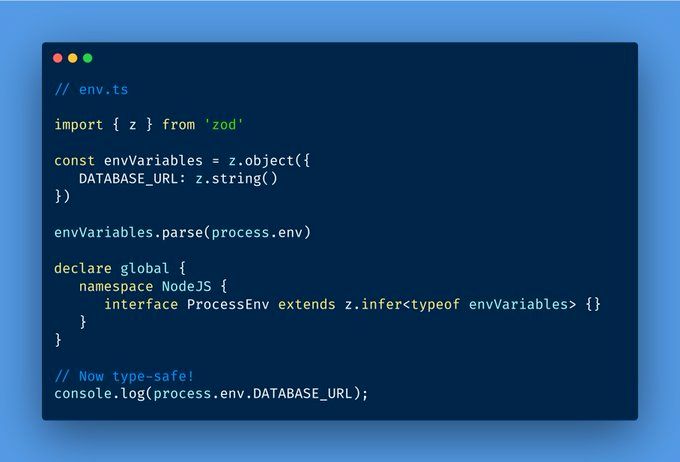 Use Zod to parse your environment variables once, then use that ... Use Zod to parse your environment variables once, then use that ...