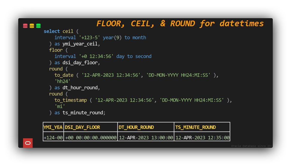 Chris Saxon on LinkedIn: Round datetime values in Oracle Database 23c ... Chris Saxon on LinkedIn: Round datetime values in Oracle Database 23c ...