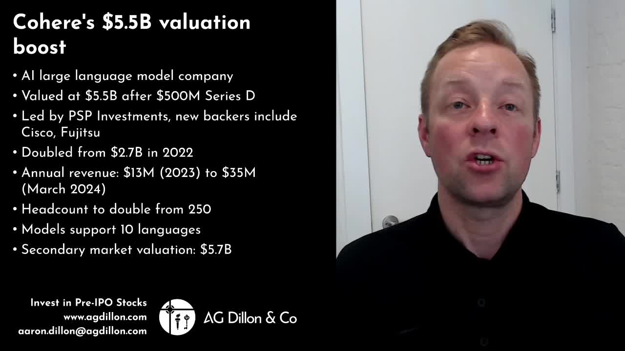 Cohere's $5.5B valuation boost | Cohere | Aaron Dillon Cohere's $5.5B valuation boost | Cohere | Aaron Dillon