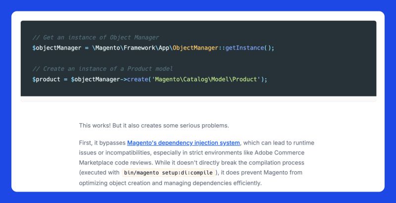 Why use dependency injection to create objects in Magento?. ... and why ... Why use dependency injection to create objects in Magento?. ... and why ...