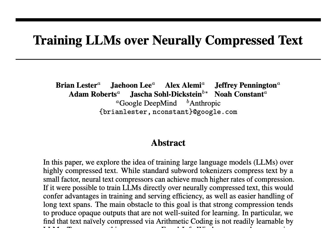 Google announces Training LLMs over Neurally Compressed Text In this ... Google announces Training LLMs over Neurally Compressed Text In this ...