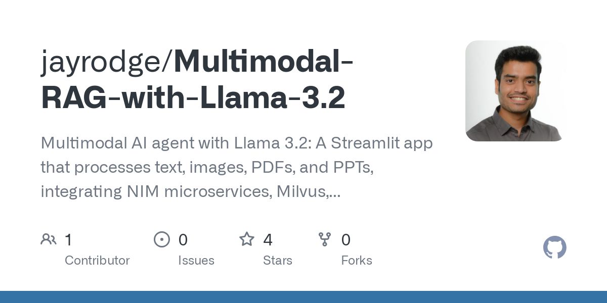GitHub - jayrodge/Multimodal-RAG-with-Llama-3.2: Multimodal AI agent ... GitHub - jayrodge/Multimodal-RAG-with-Llama-3.2: Multimodal AI agent ...