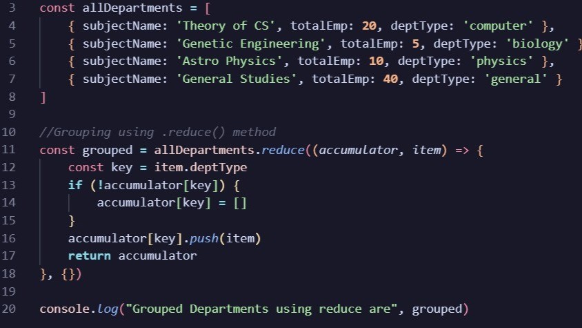 Grouping using Object.groupBy( ) method instead .reduce( ) Grouping using Object.groupBy( ) method instead .reduce( )